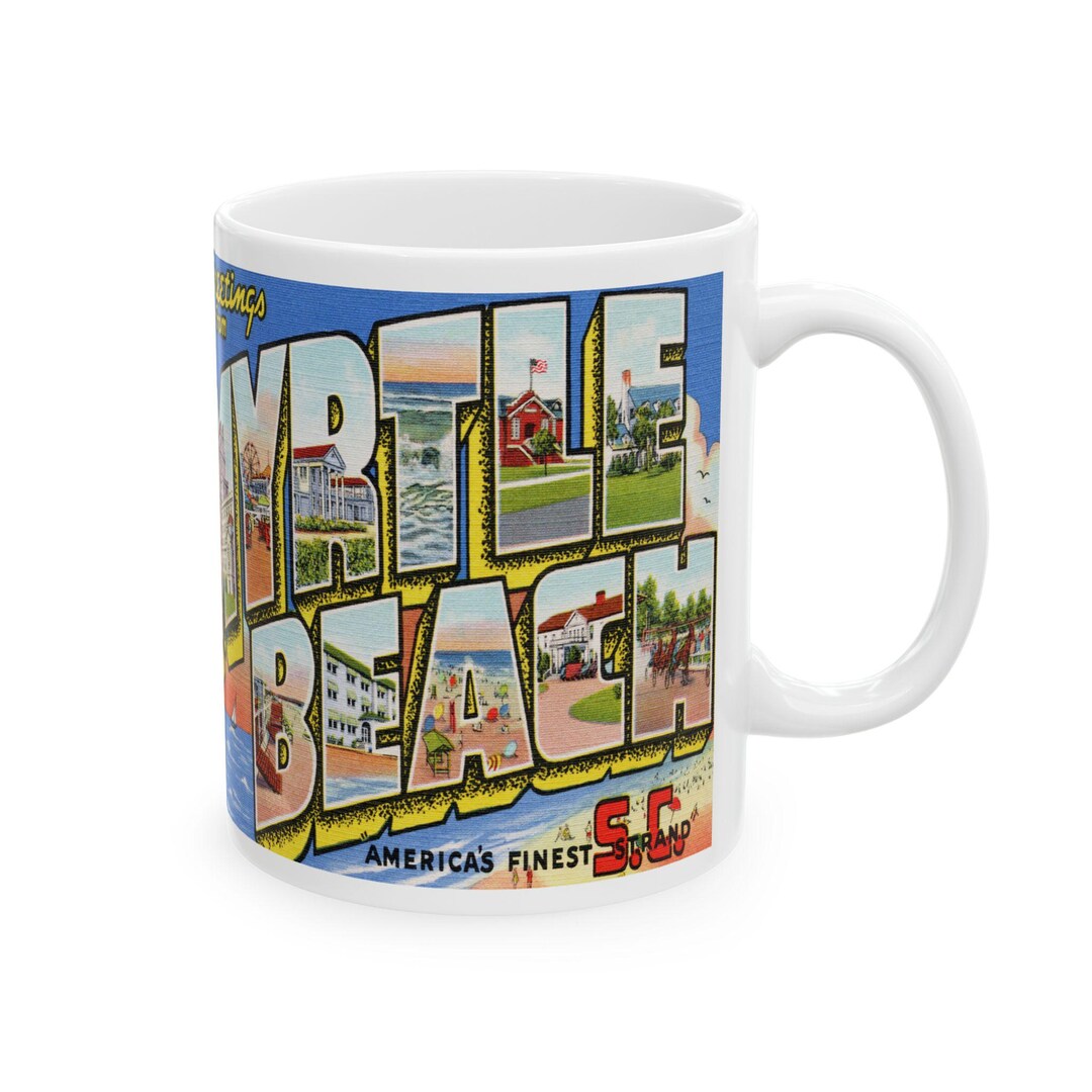 Colorful Retro Greetings From Myrtle Beach SC South Carolina Coffee Mug ...