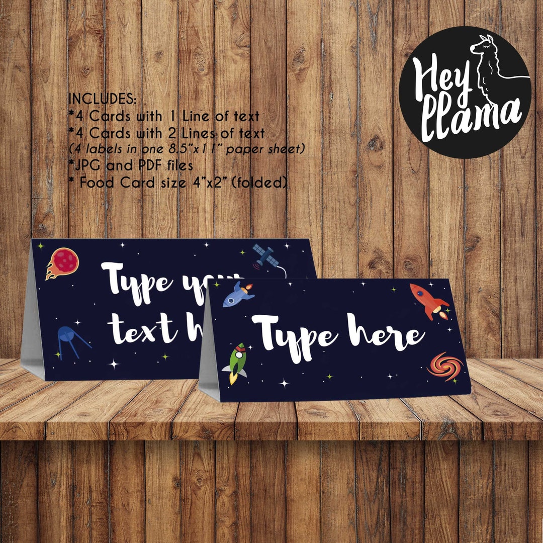 Space Food Cards, Tent Card , Outer Space Decorations, Space Theme ...