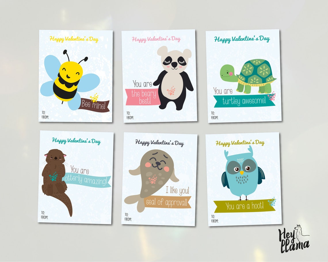 INSTANT DOWNLOAD, Cute Animals Valentine's Cards, Animal Puns Valentine ...