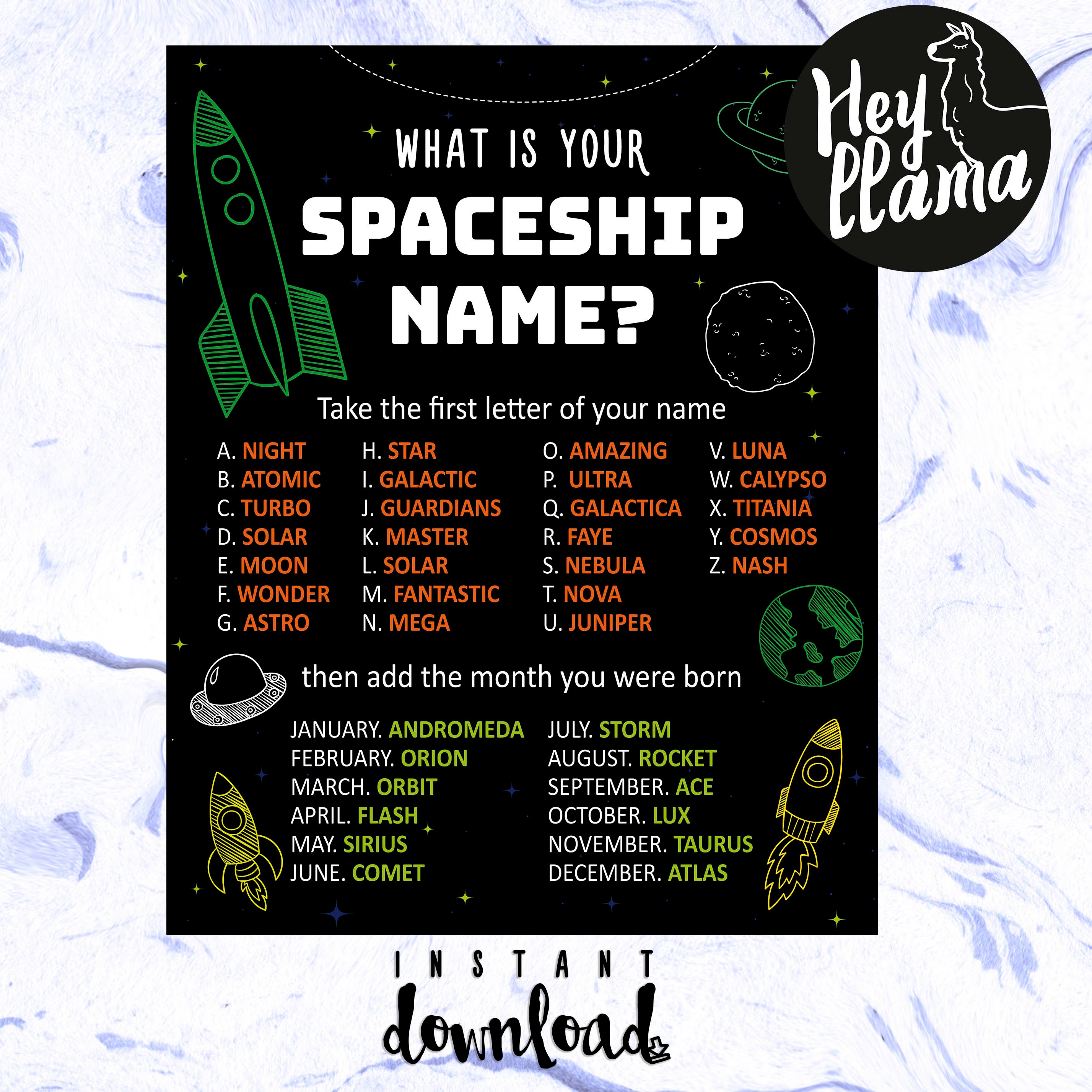 Spaceship Birthday Party Name Game, Space Themed Birthday Party Name ...