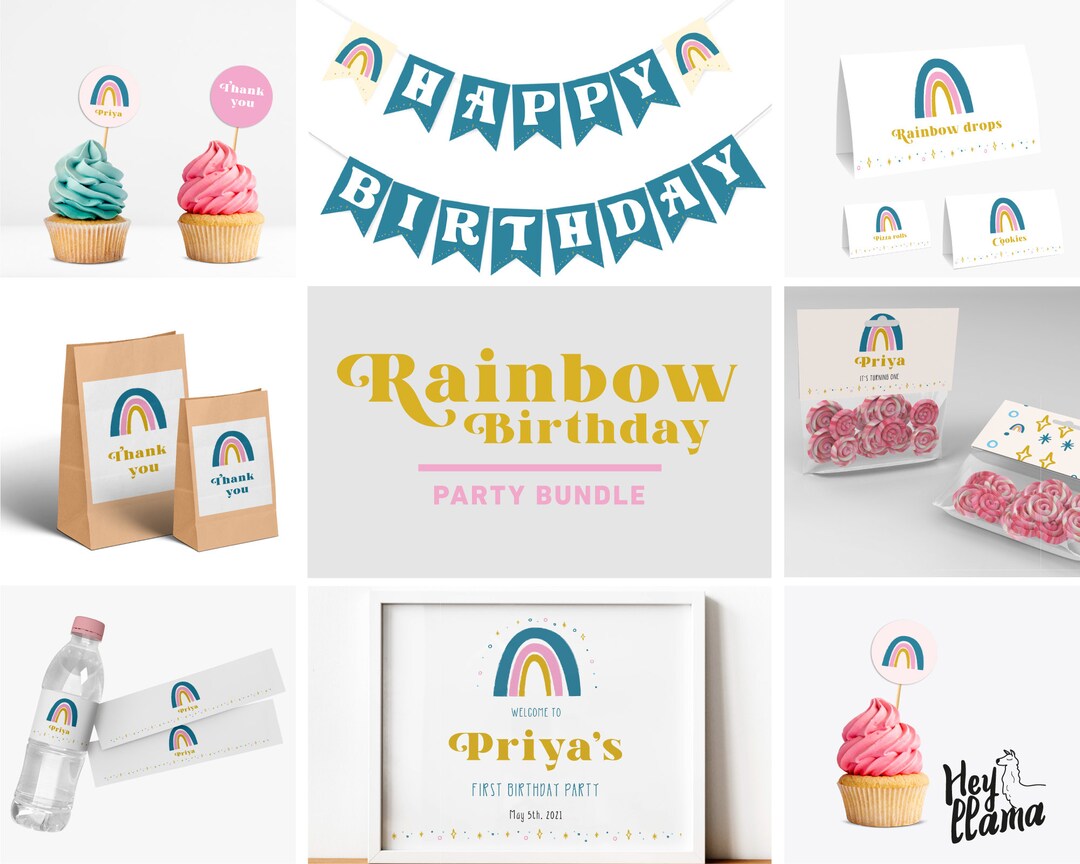 Modern Rainbow Party, Party Bundle, Rainbow Theme Birthday, Minimalist ...