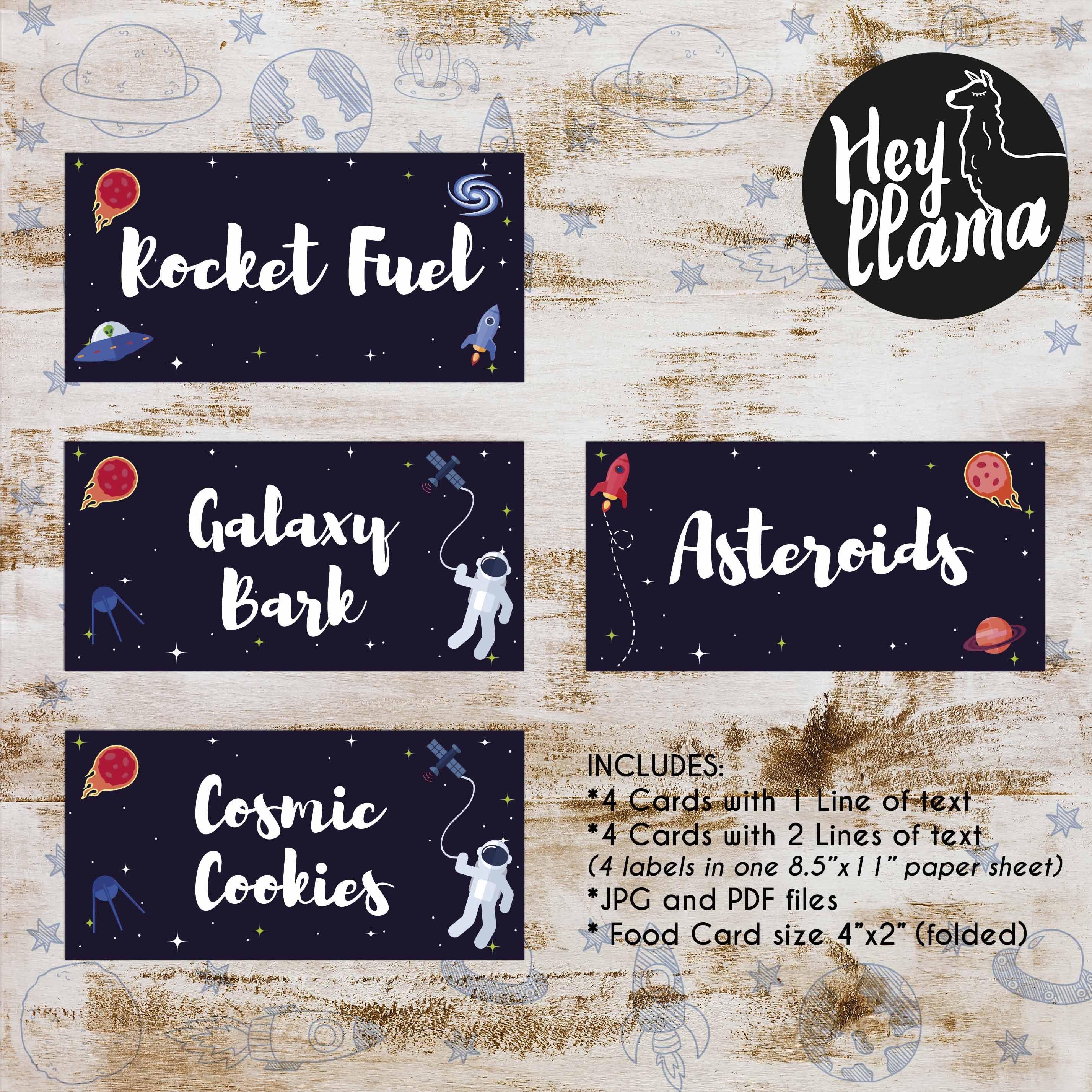 Space Food Cards, Tent Card , Outer Space Decorations, Space Theme ...