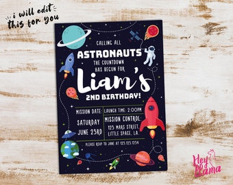 Kids Party Space Birthday Invitation Space Birthday - Etsy