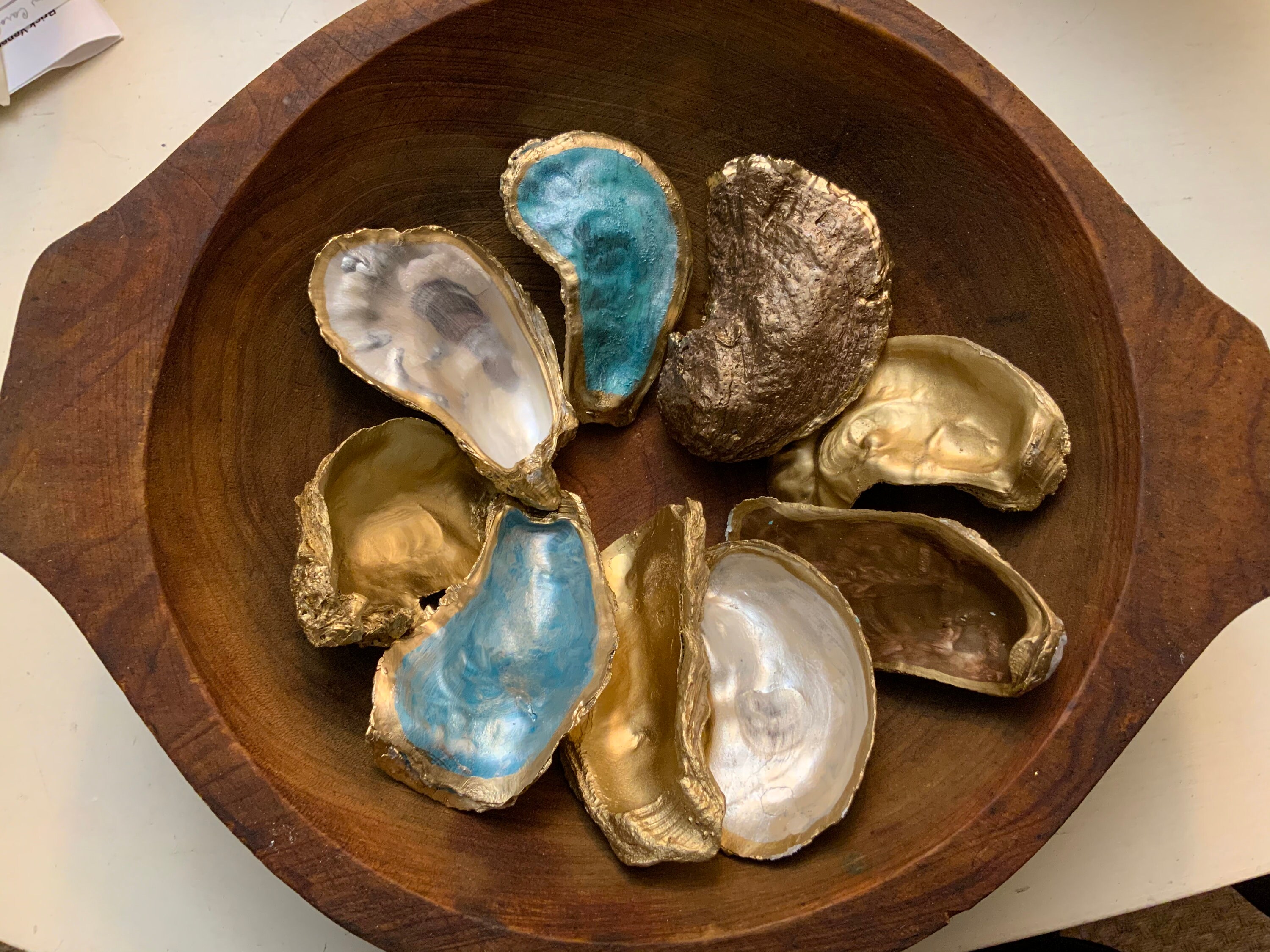 STUNNING Set of 10 Hand Painted Metallic Oyster Shells for Home Decor ...