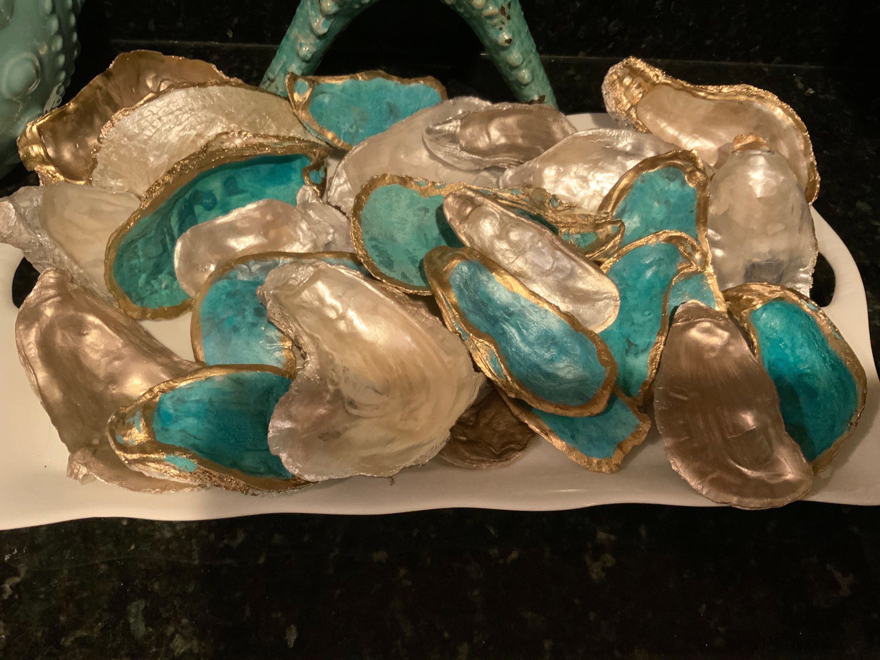 STUNNING Set of 10 Hand Painted Metallic Oyster Shells for Home Decor ...