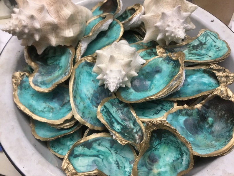 STUNNING - SET OF 10 Hand Painted Oyster Shells - Coastal Home Decor ...