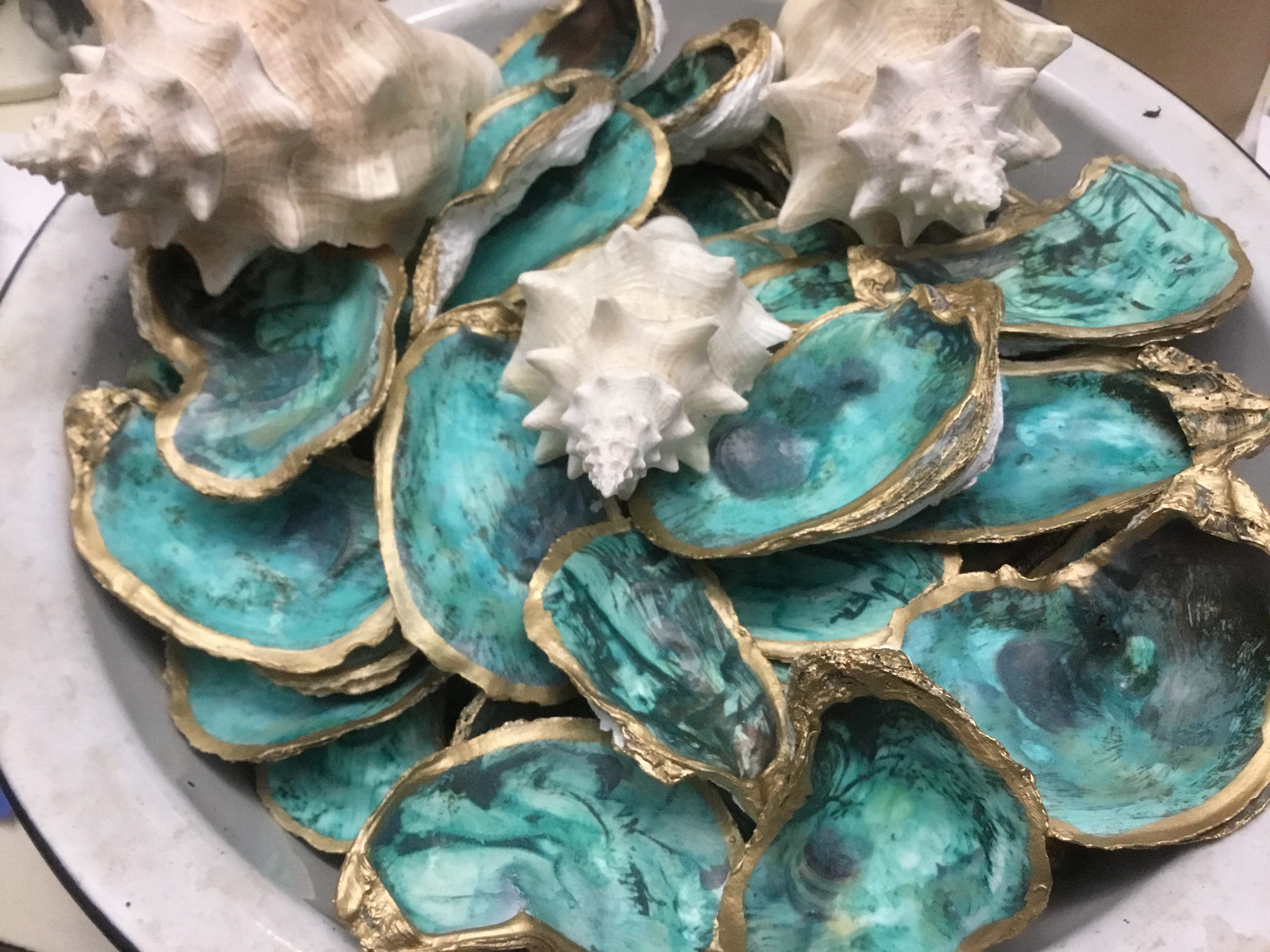 STUNNING - SET OF 10 Hand Painted Oyster Shells - Coastal Home Decor ...