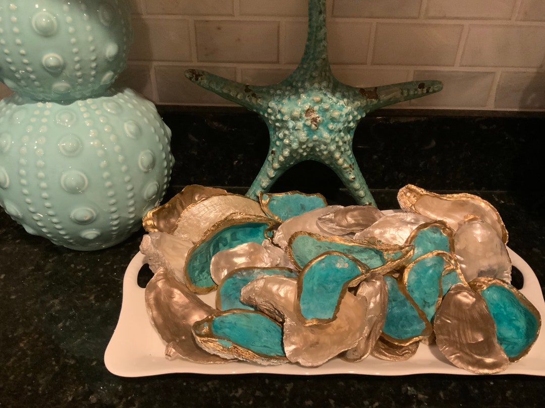 STUNNING Set of 10 Hand Painted Metallic Oyster Shells for Home Decor ...