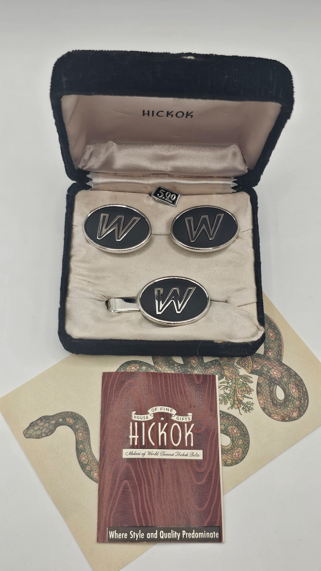 Vintage Silvertone W Initial Hickok Cufflink and Tie Bar Set in Box ...