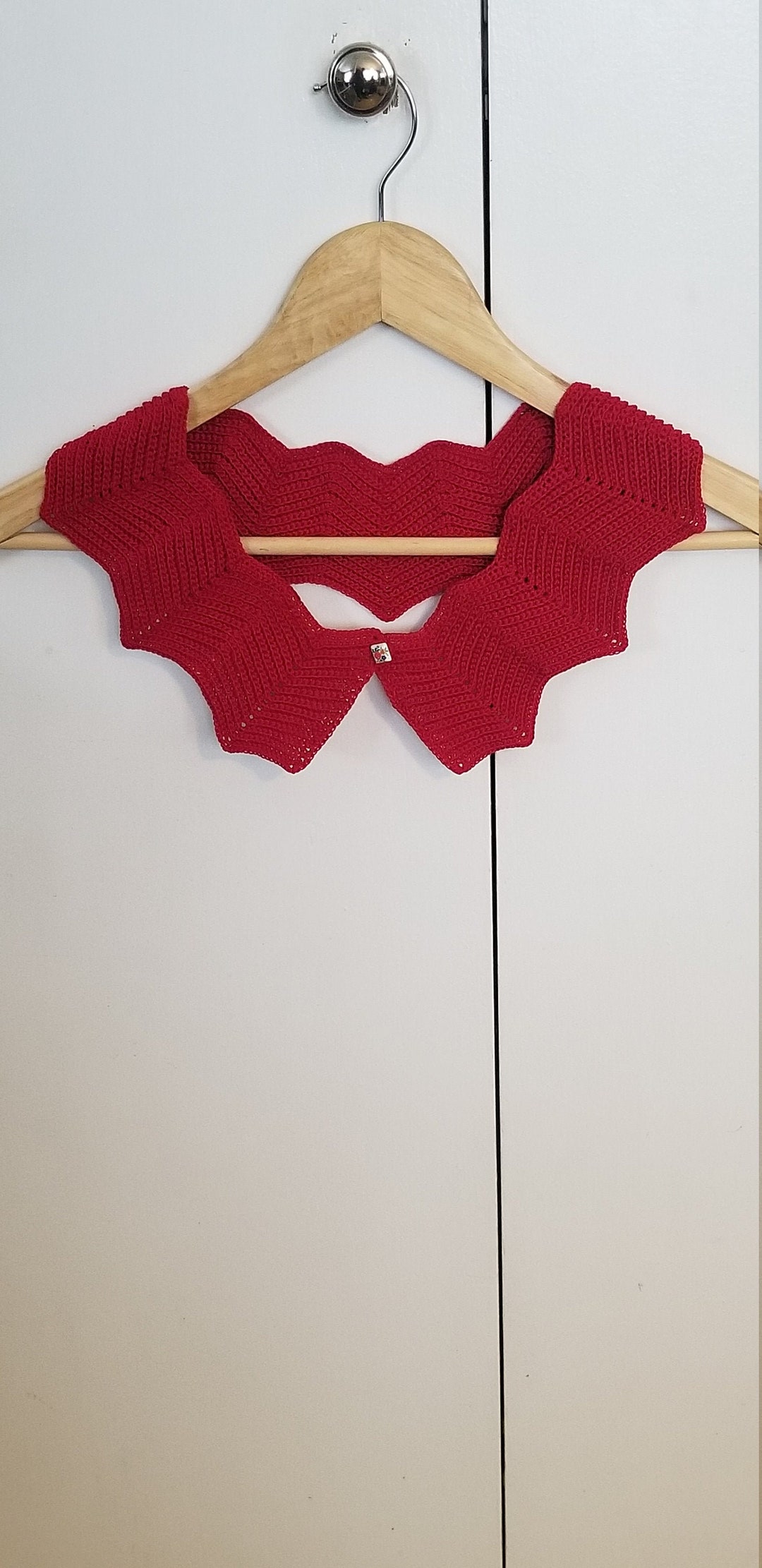 Handmade Vintage Style Chevron Collar/crochet Collar/cotton/red Collar ...