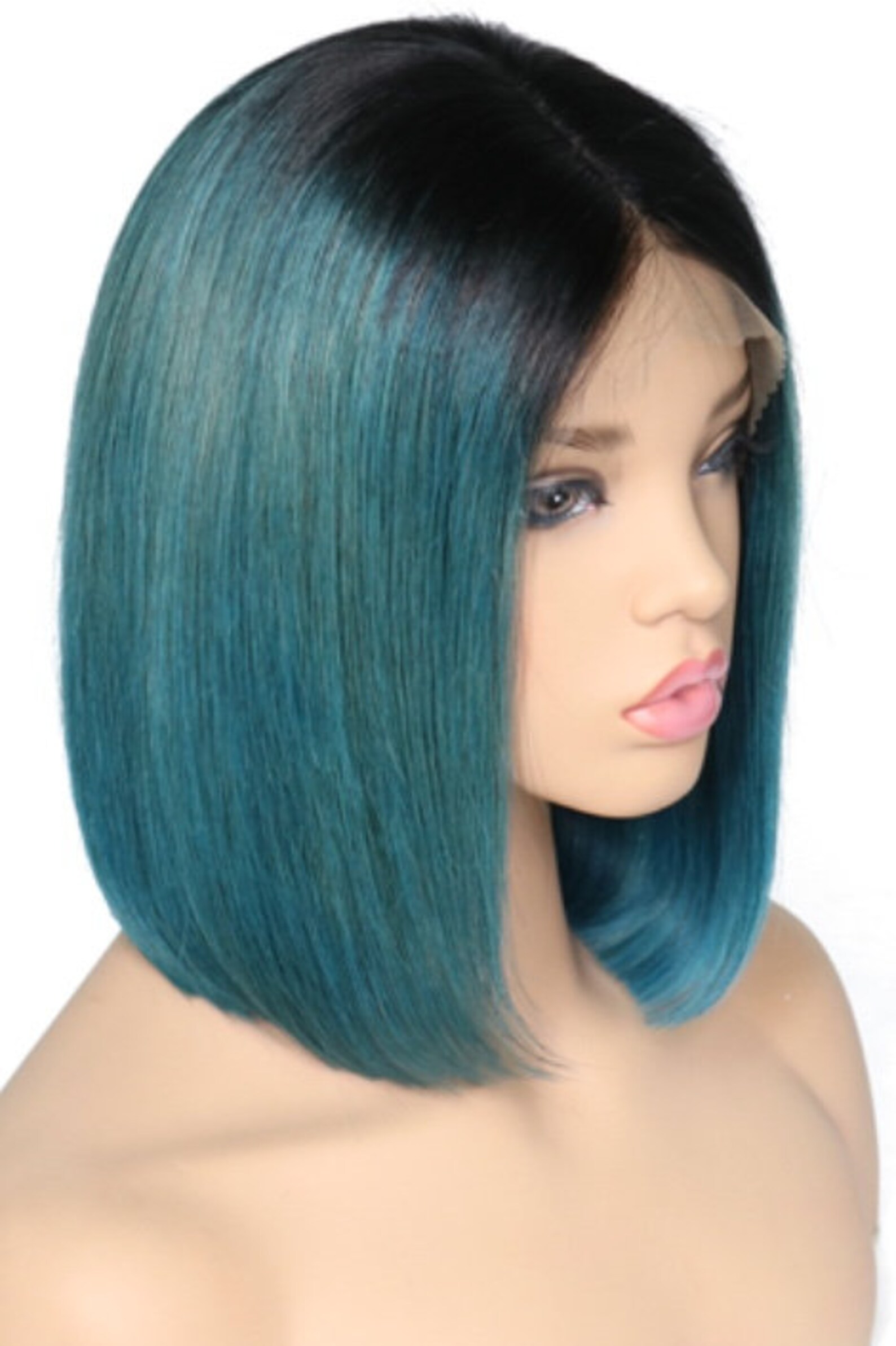 Ombre Color Teal Green Lace Frontal Human Hair Wigs Brazilian | Etsy