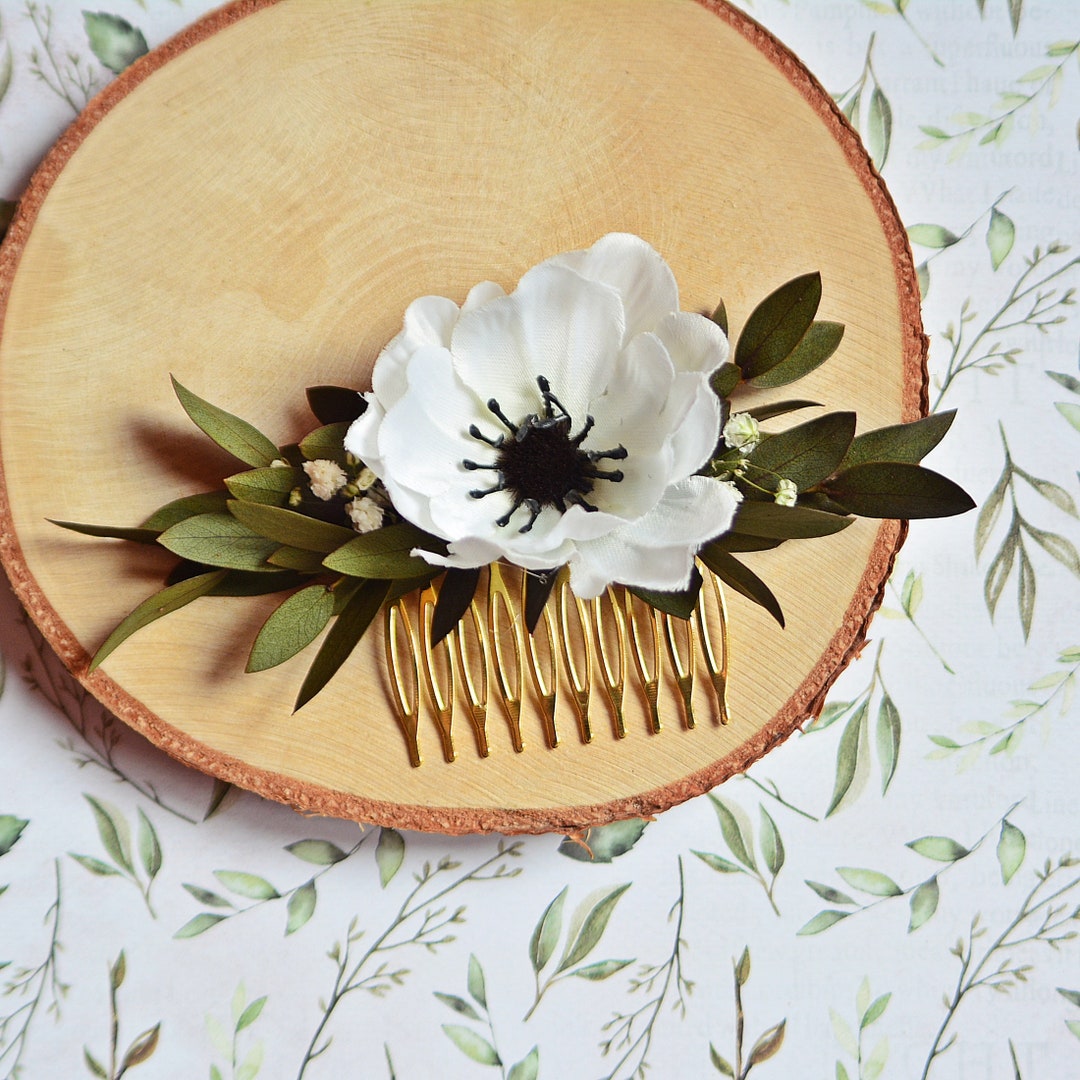 Greenery Hair Comb Anemone Headpiece Natural Preserved - Etsy