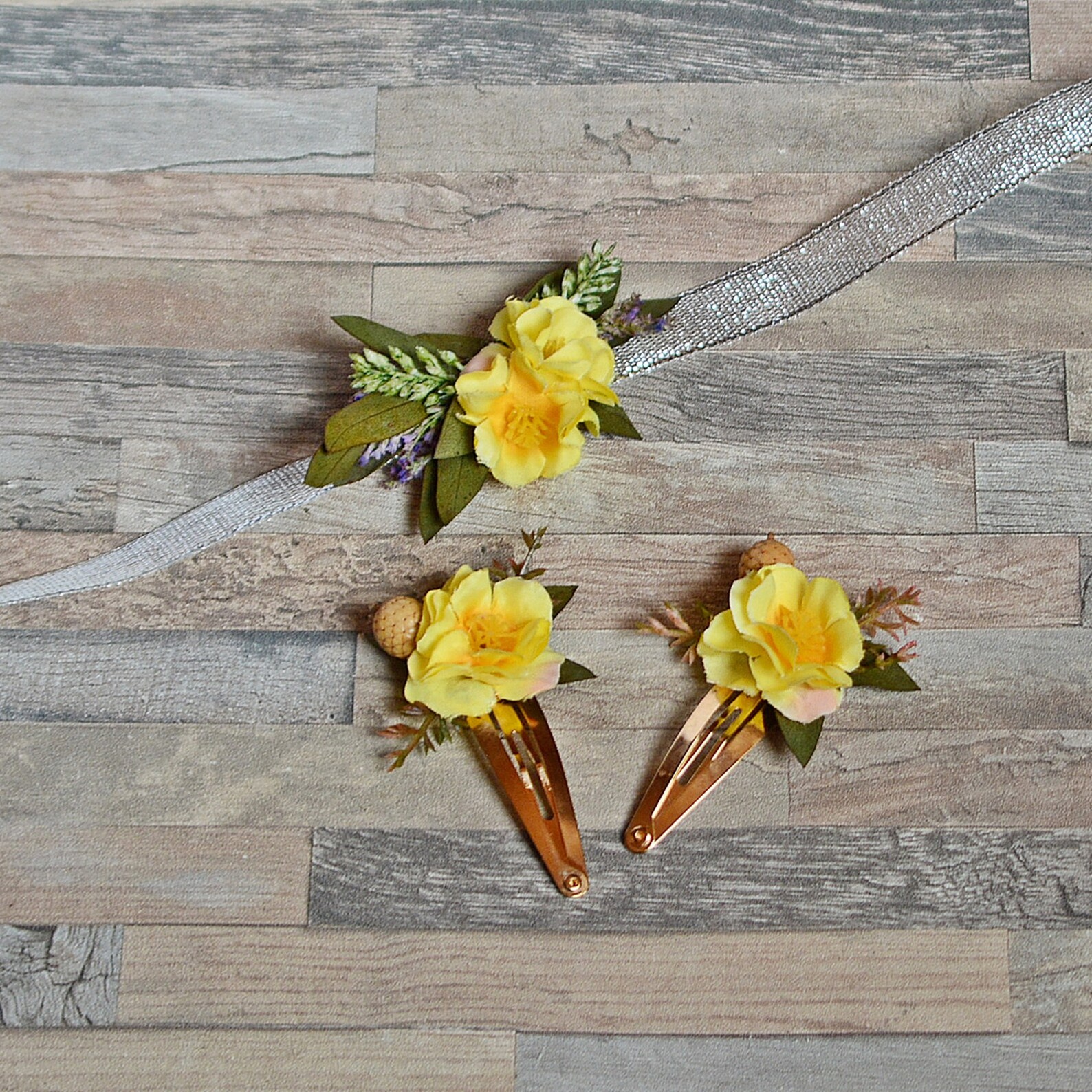 Flower Hair Pins Yellow Floral Hairpiece Set of Hair Pins - Etsy
