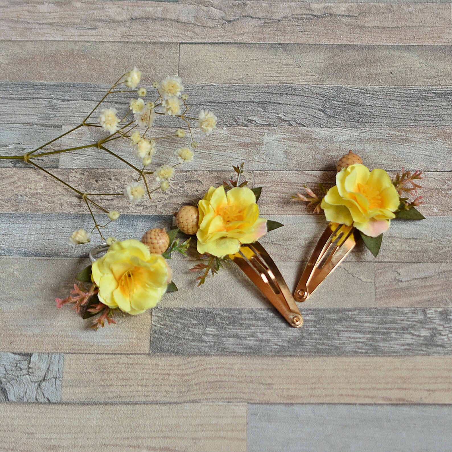 Flower Hair Pins Yellow Floral Hairpiece Set of Hair Pins - Etsy