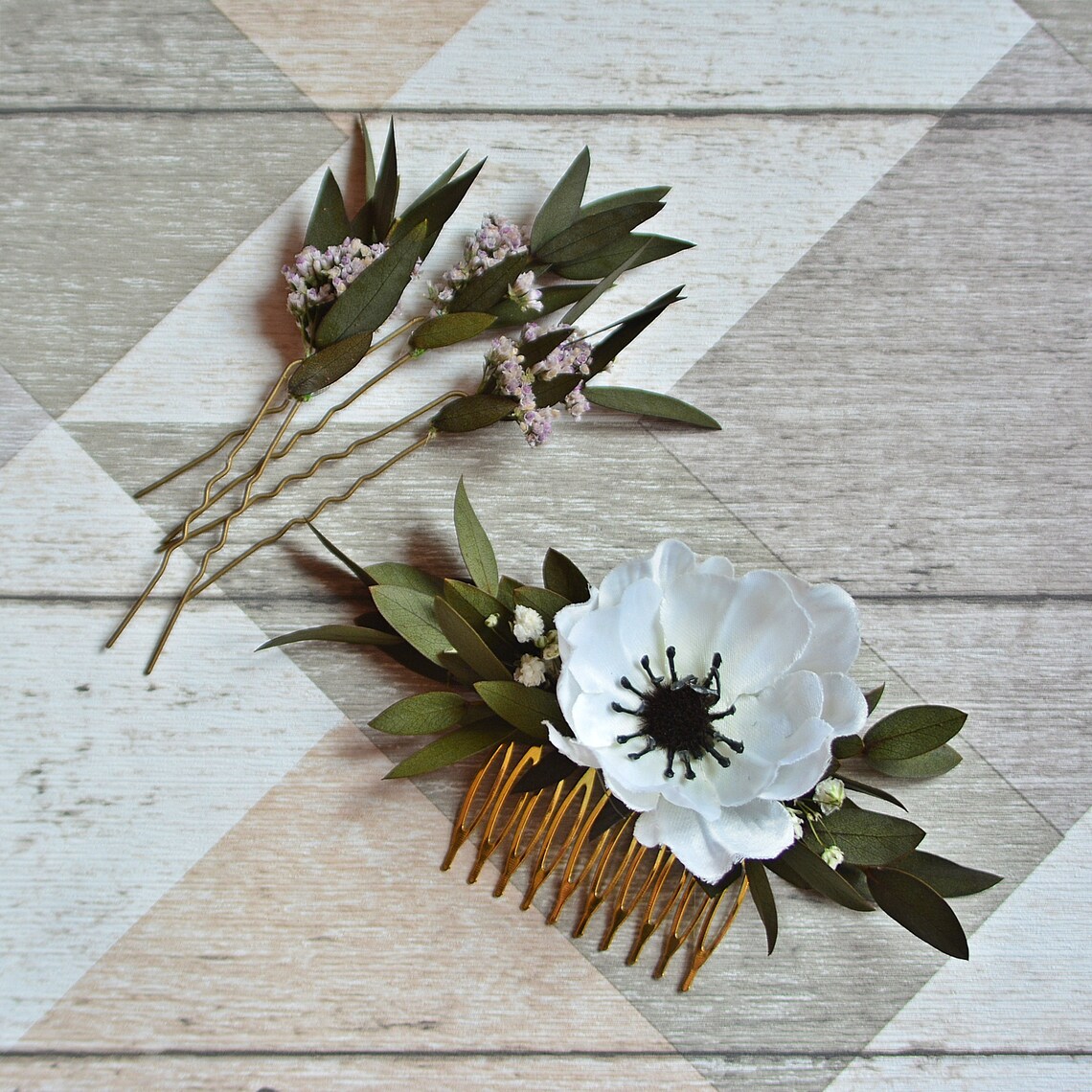 Greenery hair comb anemone headpiece natural preserved | Etsy
