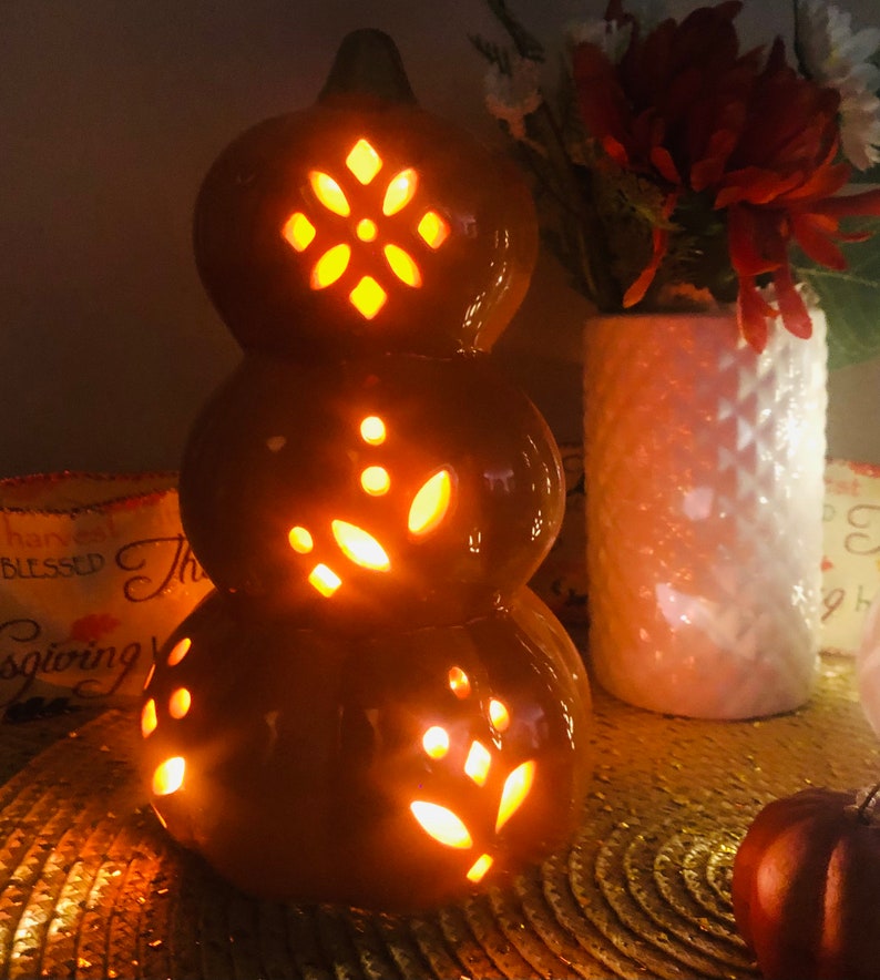 LED CERAMIC Stacked White or Orange Pumpkin Stacked Ceramic - Etsy