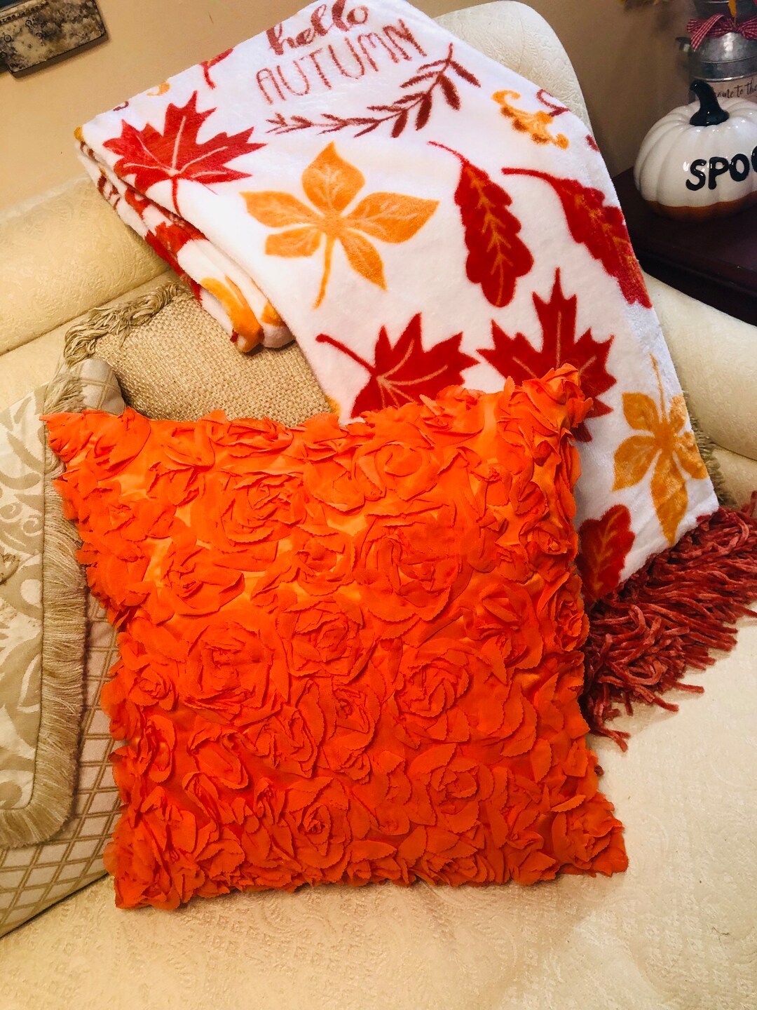 Halloween Rosette Brunt Orange Rose Pillow Cover Beautiful 3D - Etsy