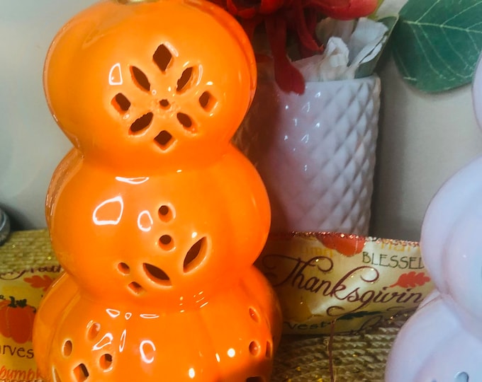 LED CERAMIC Stacked White or Orange Pumpkin, Stacked Ceramic Pumpkins ...