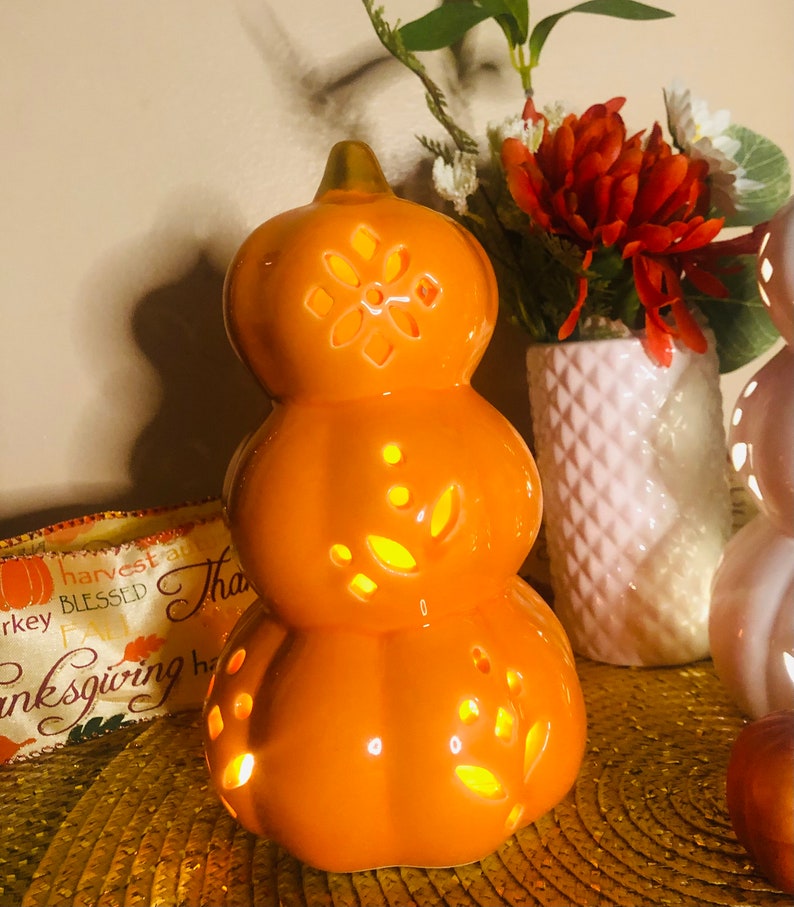 LED CERAMIC Stacked White or Orange Pumpkin Stacked Ceramic - Etsy