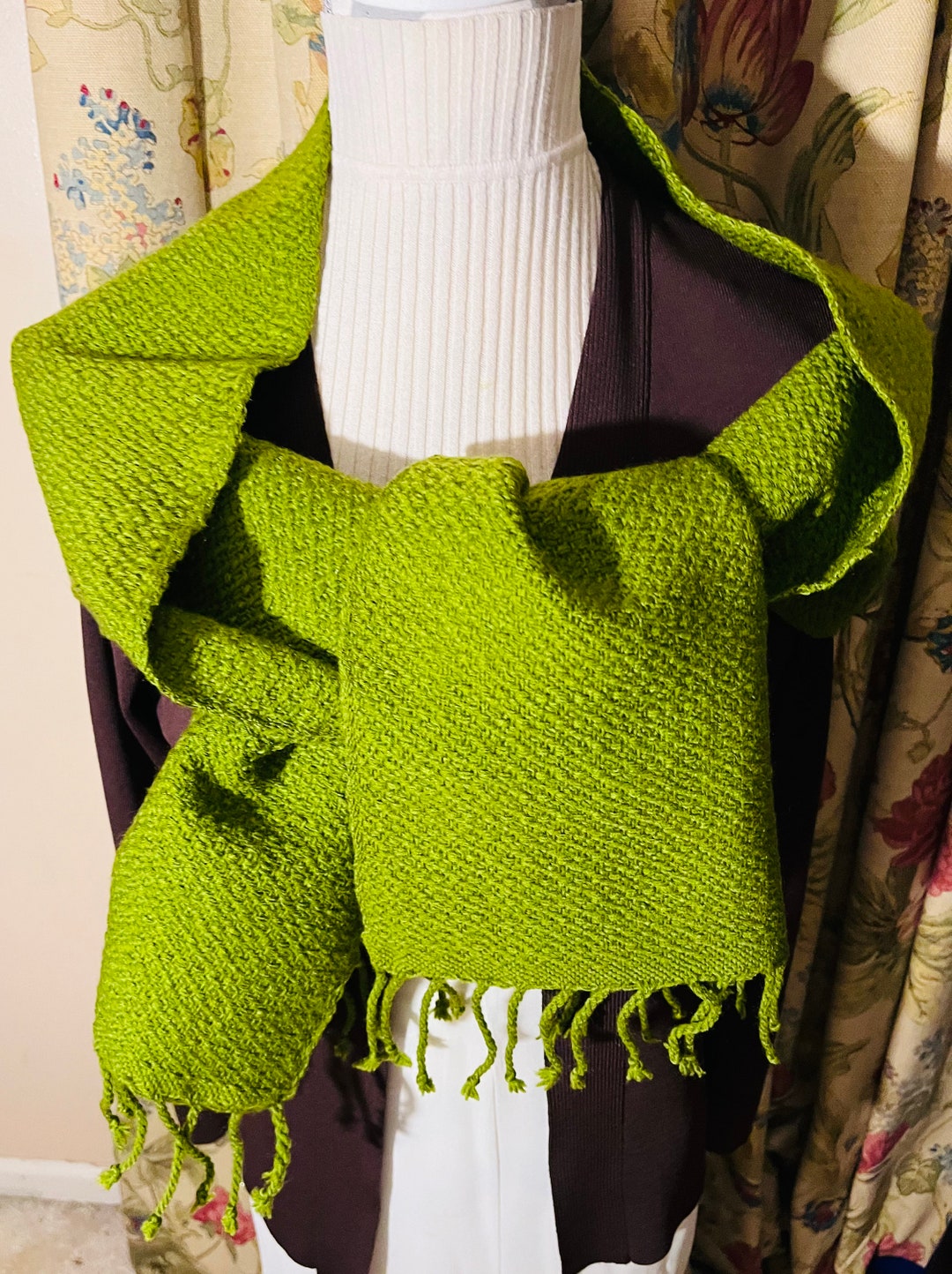 Beautiful Handwoven Wool Apple Green Winter Fringed Luxury Handcrafted ...