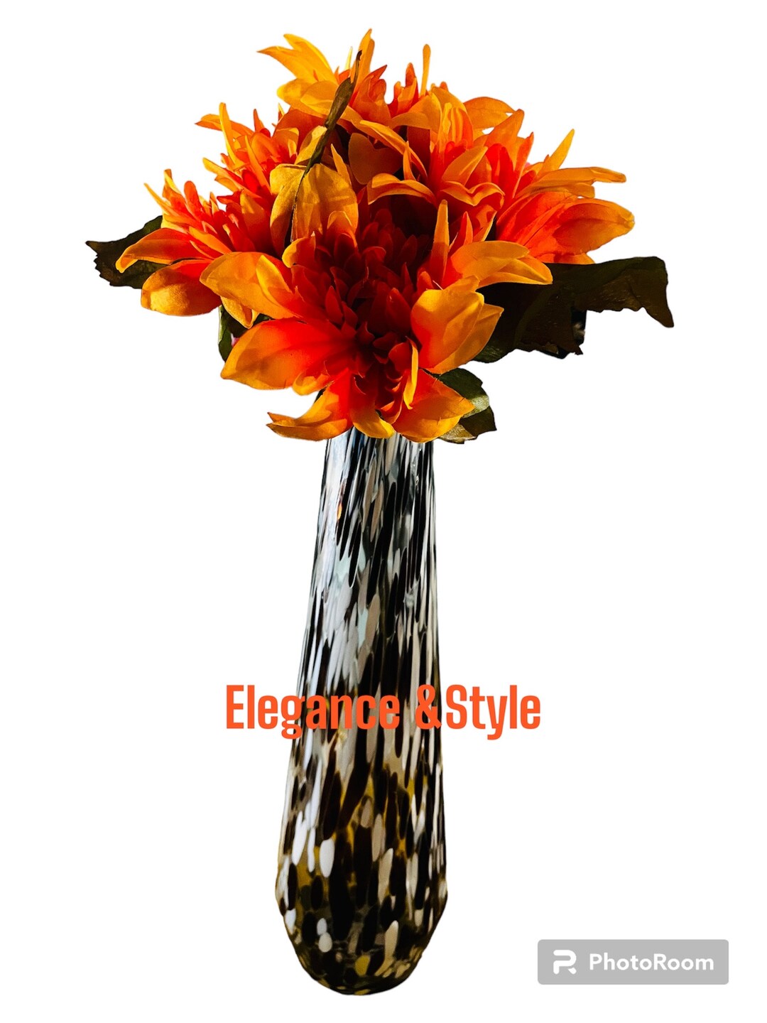 TORTOISE SHELL TALL Glass Vase, Tall Oblong Mid-century Modern Style ...