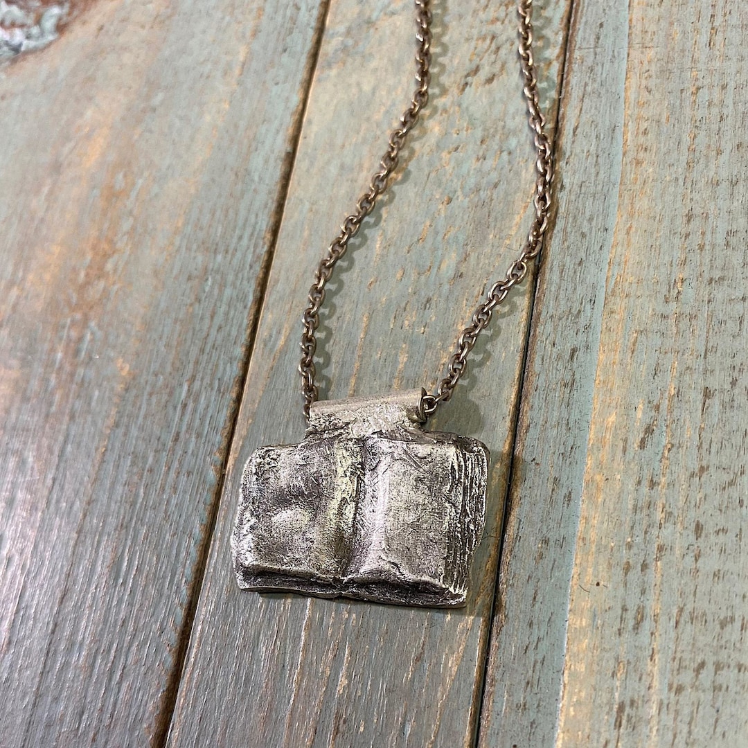 Solid Fine Silver Open Book Pendant, Reader Gift, Hand Carved, Metal ...