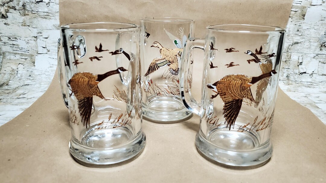 Libbey Heidelberg Glass Beer Mugs 15oz Mallard Ducks Sportsman | Set of ...