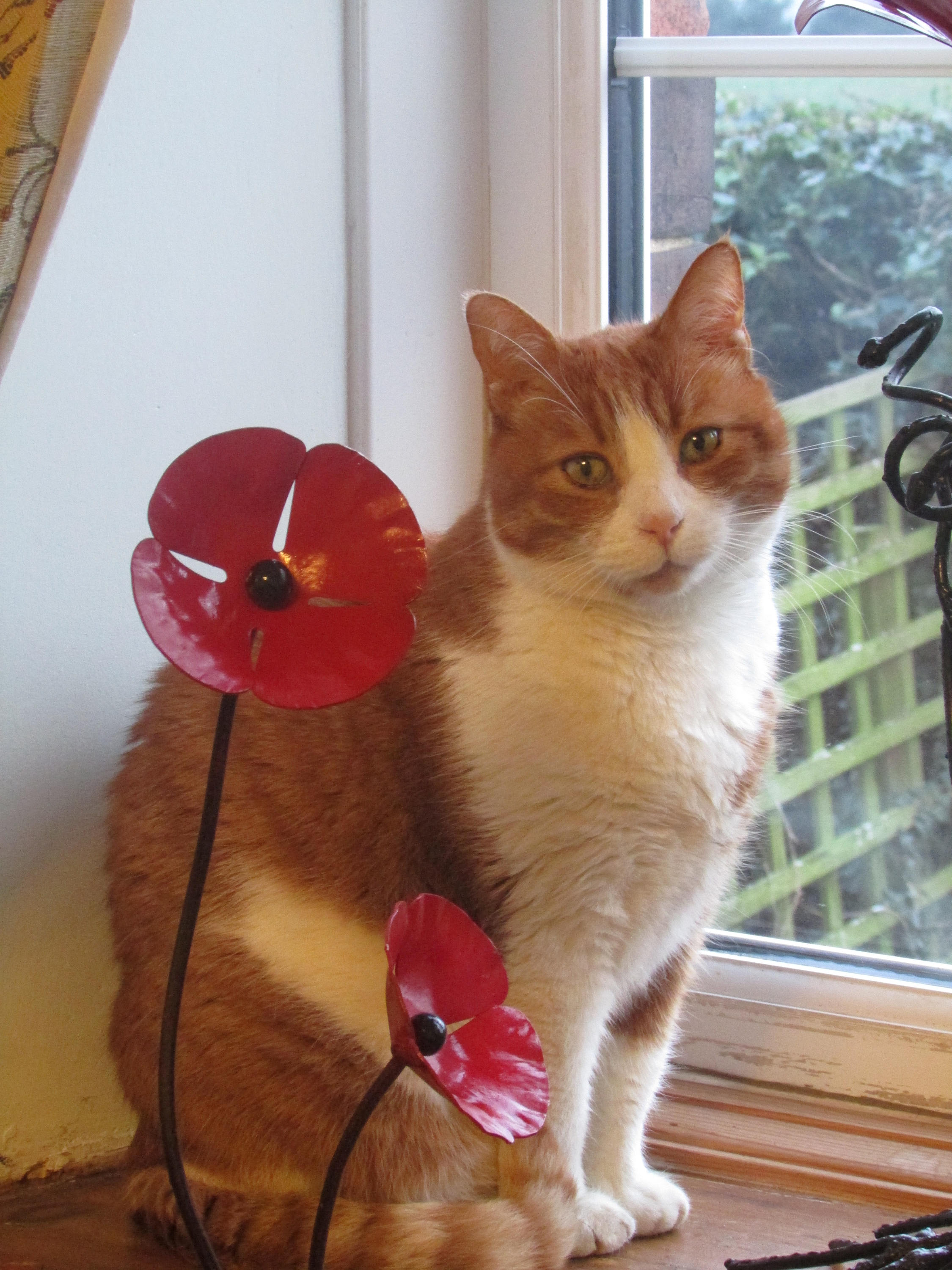Pair red enamel poppies flower on twisted rustic iron garden | Etsy