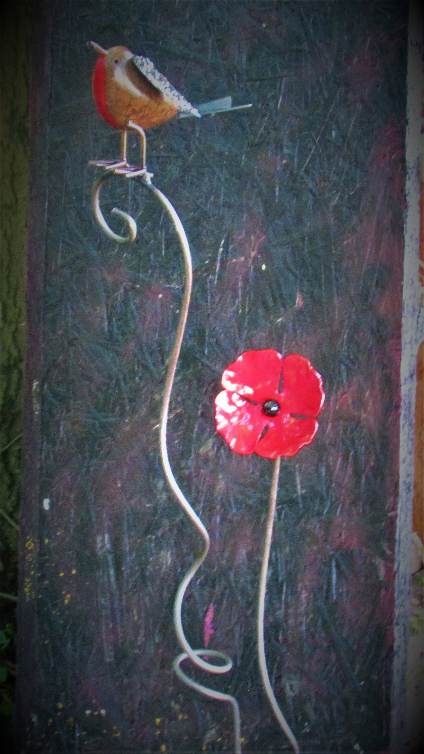 Poppy & Robin Red Breast Garden Decor Sculpture on Shepherd Hook Metal ...