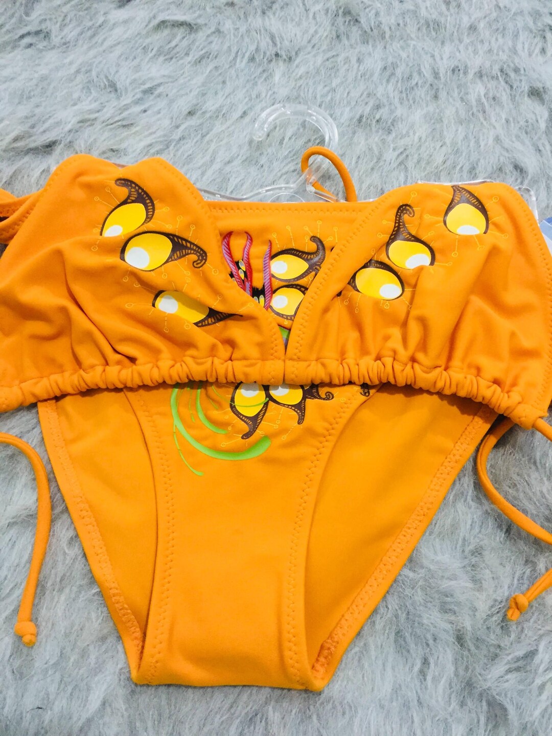 139/size M Retro Bikini Women's Vintage Unworn High Cut Abstract Orange ...