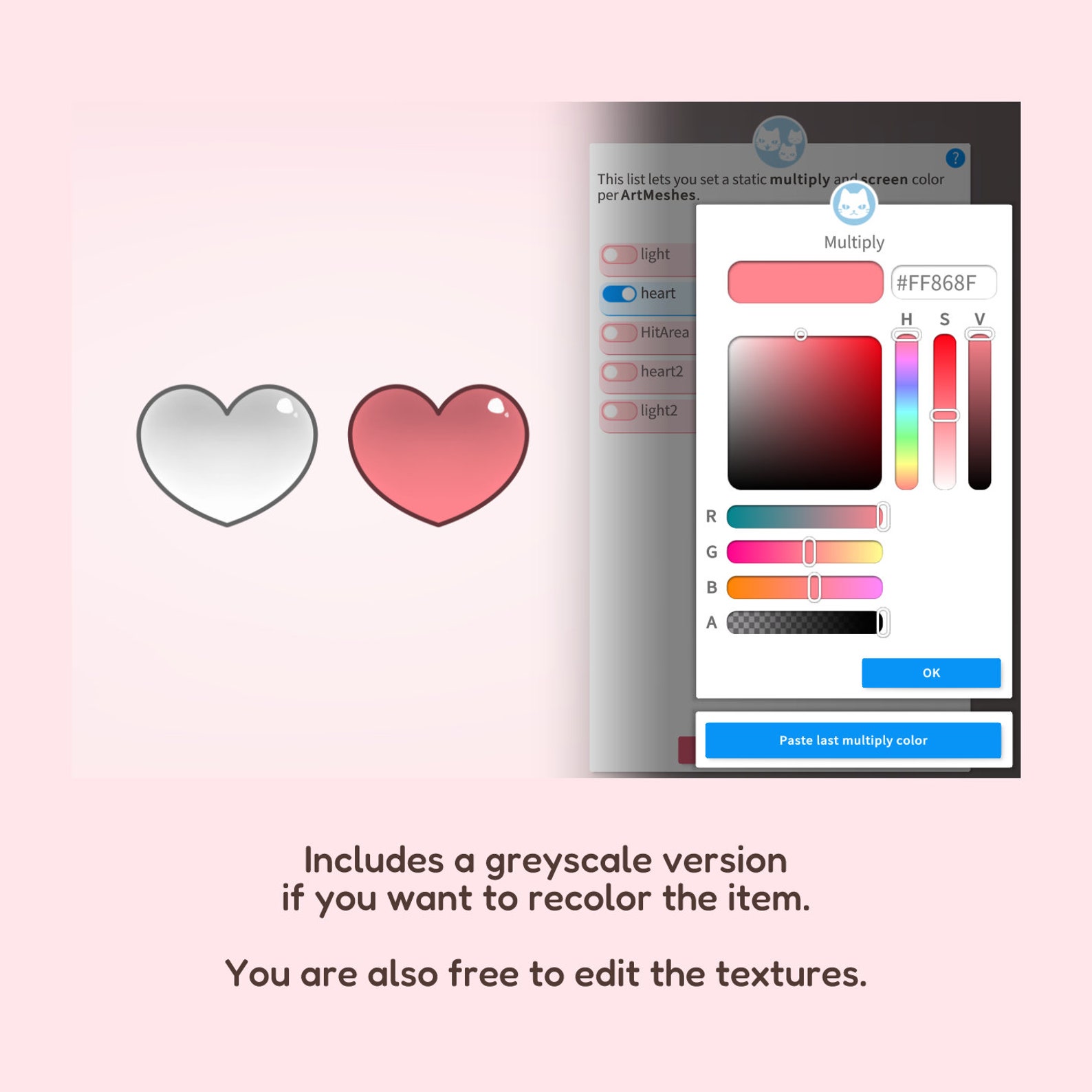Rigged Vtuber Heart Eyes: Animated Live2d Valentine's Toggle (digital ...