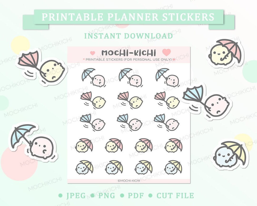 Cute Windy Printable Planner Sticker/ Rainy Printable Planner Sticker ...