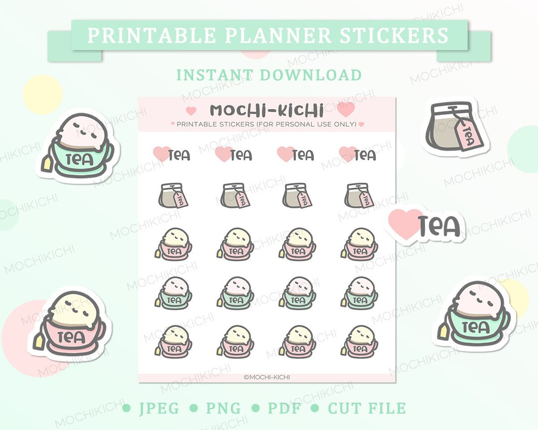 Cute Tea Time Printable Planner Sticker/ Tea Printable Planner Sticker ...