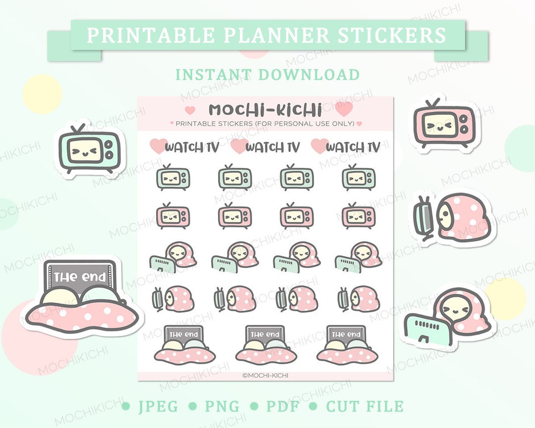 Cute Watch TV Printable Planner Sticker/ Binge Watch Printable Planner ...