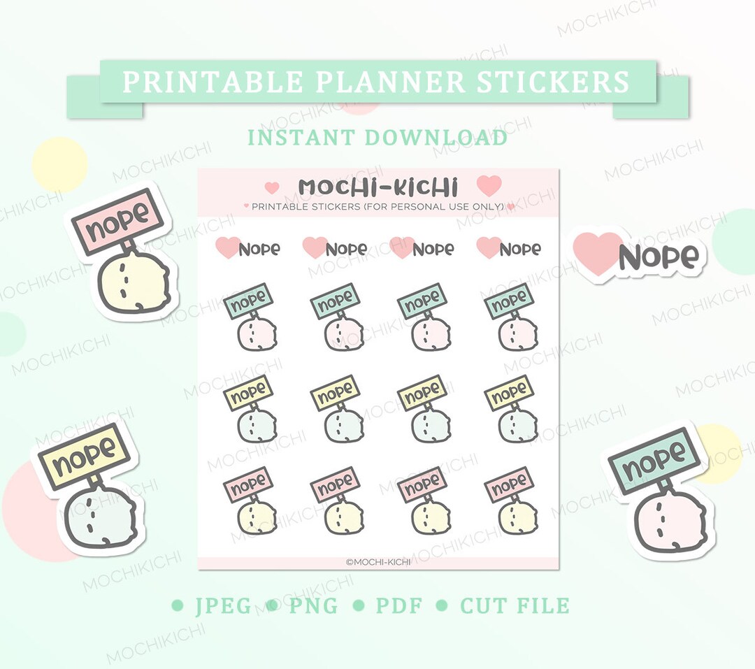 Cute 'nope' Printable Planner Sticker/ 'no' Printable Planner Sticker ...