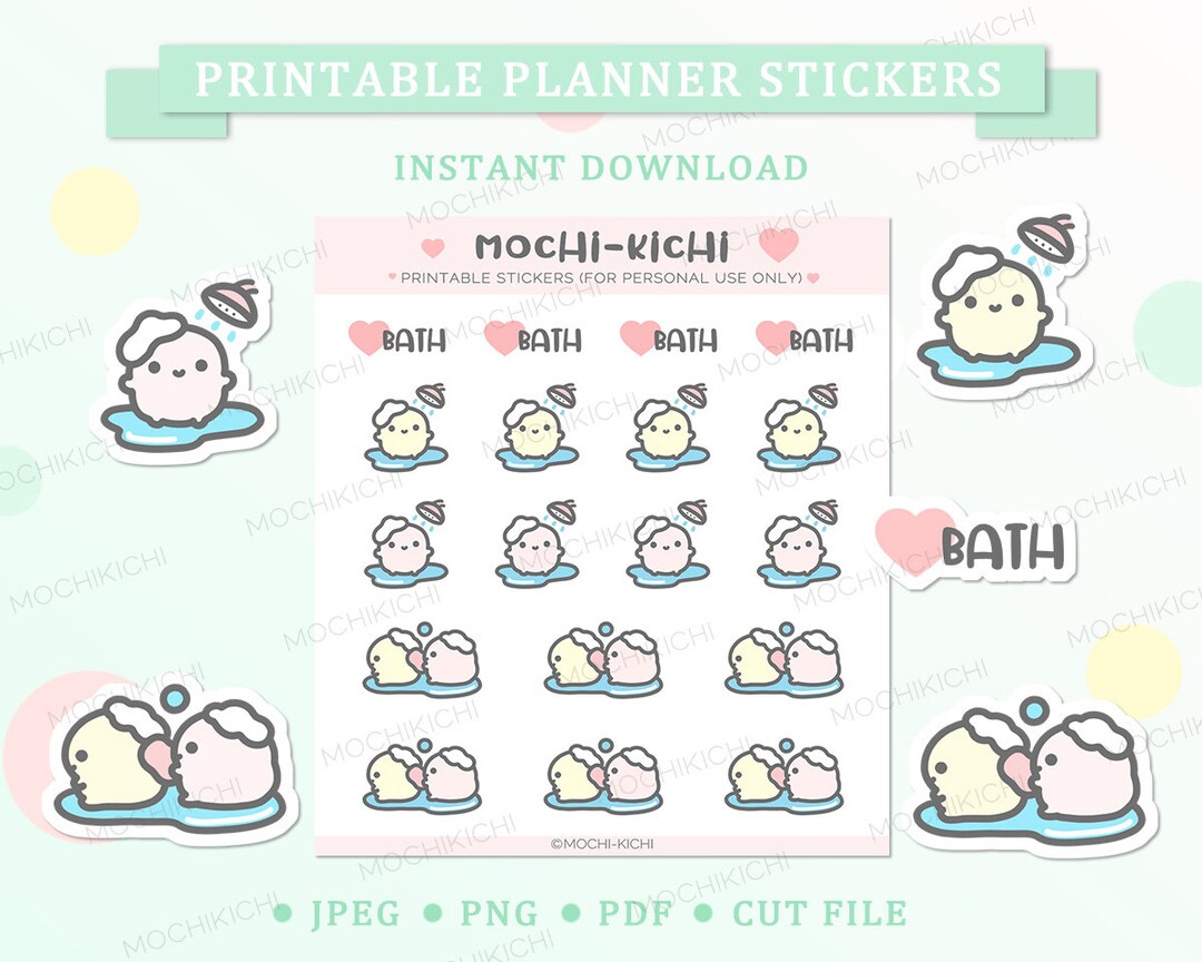 Cute Bathing Printable Planner Sticker/ Shower Printable Planner ...