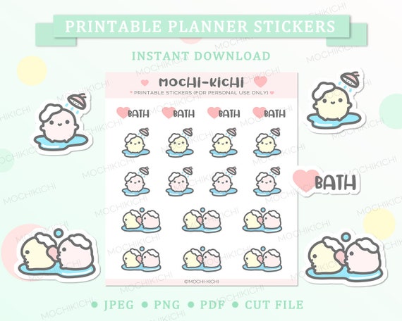 Cute Bathing Printable Planner Sticker/ Shower Printable | Etsy