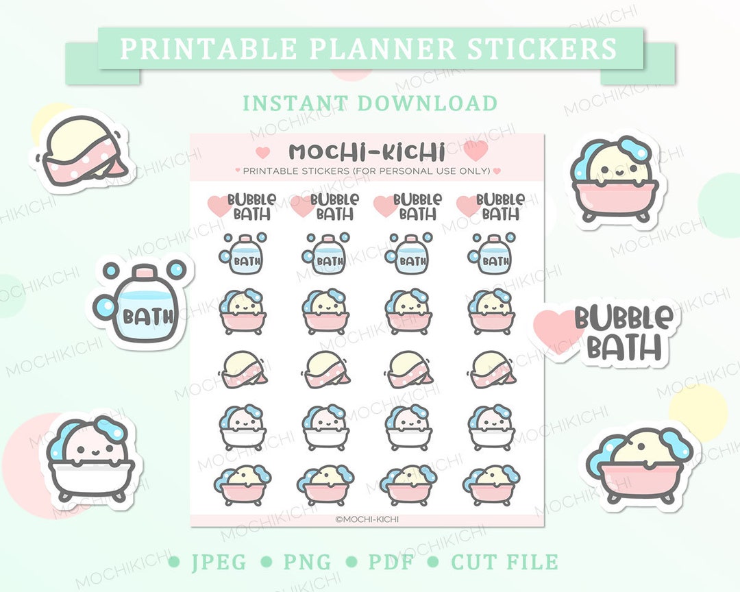 Cute Bubble Bath Printable Planner Sticker/ Bathing Printable Planner ...