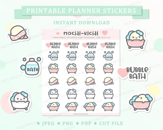Cute Bubble Bath Printable Planner Sticker/ Bathing Printable - Etsy