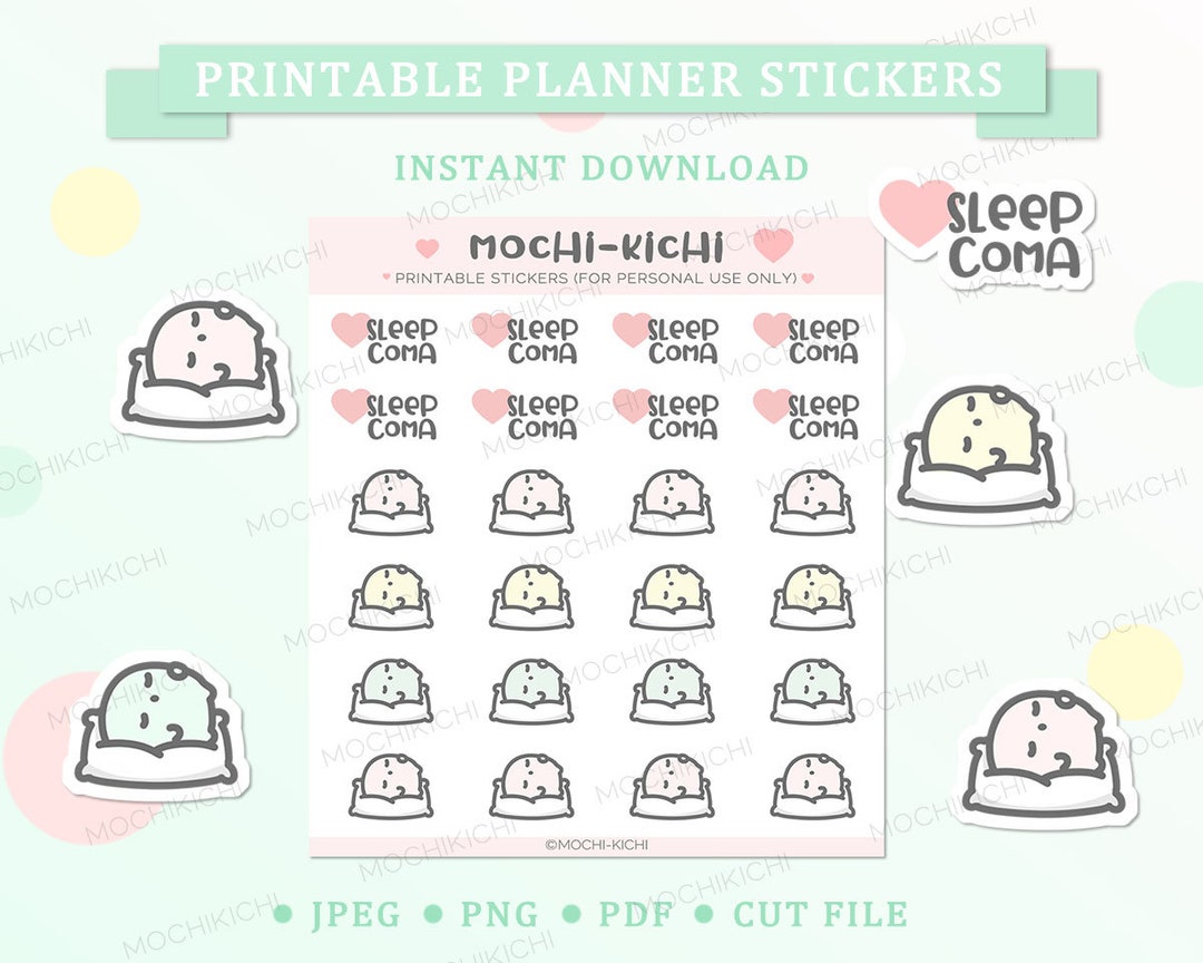 Cute Sleeping Printable Planner Sticker/ Sleep Coma Printable Planner ...