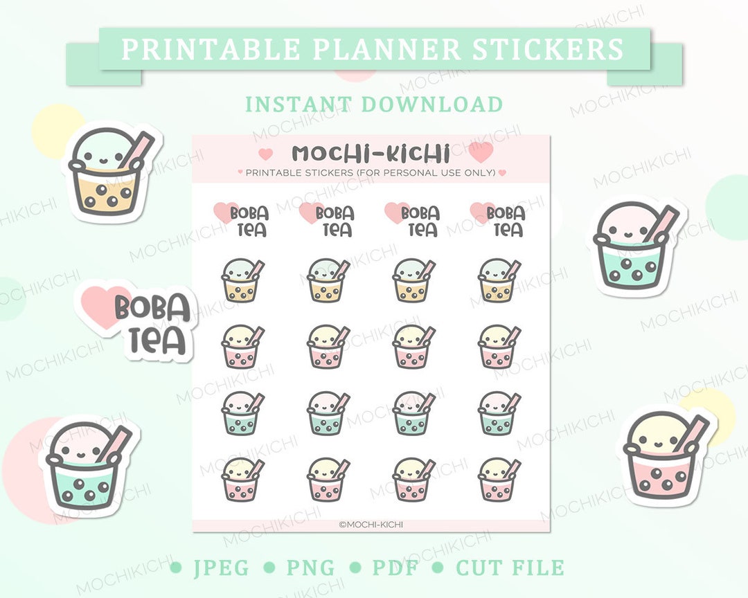 Cute Boba Tea Printable Planner Sticker/ Bubble Tea Printable Planner ...