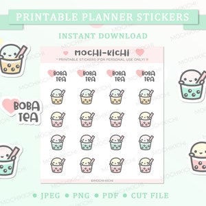 Cute Boba Tea Printable Planner Sticker/ Bubble Tea Printable Planner ...