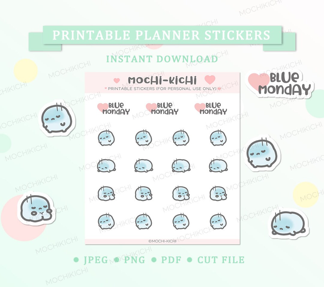 Cute Blue Monday Printable Planner Sticker/ Monday Blue Printable ...