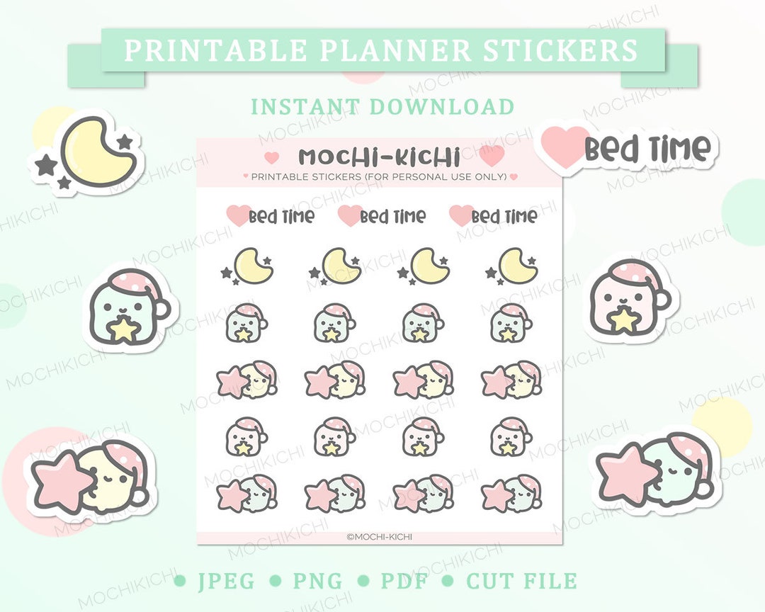 Cute Bed Time Printable Planner Sticker/ Night Time Printable Planner ...