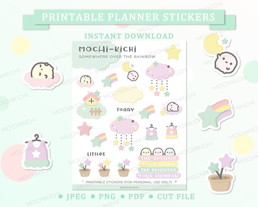 Rainbow Printable Planner Sticker/ Shooting Star Printable Planner ...