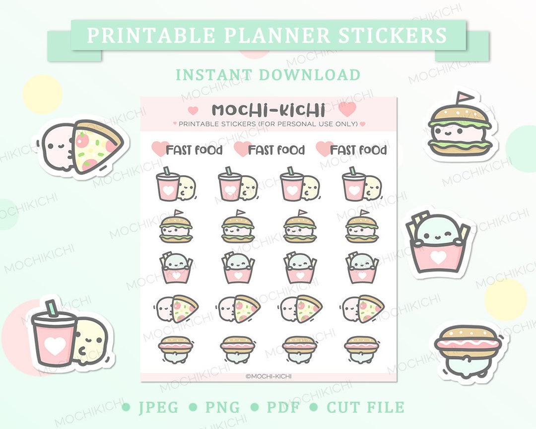 Cute Fast Food Printable Planner Sticker/ Junk Food Printable Planner ...