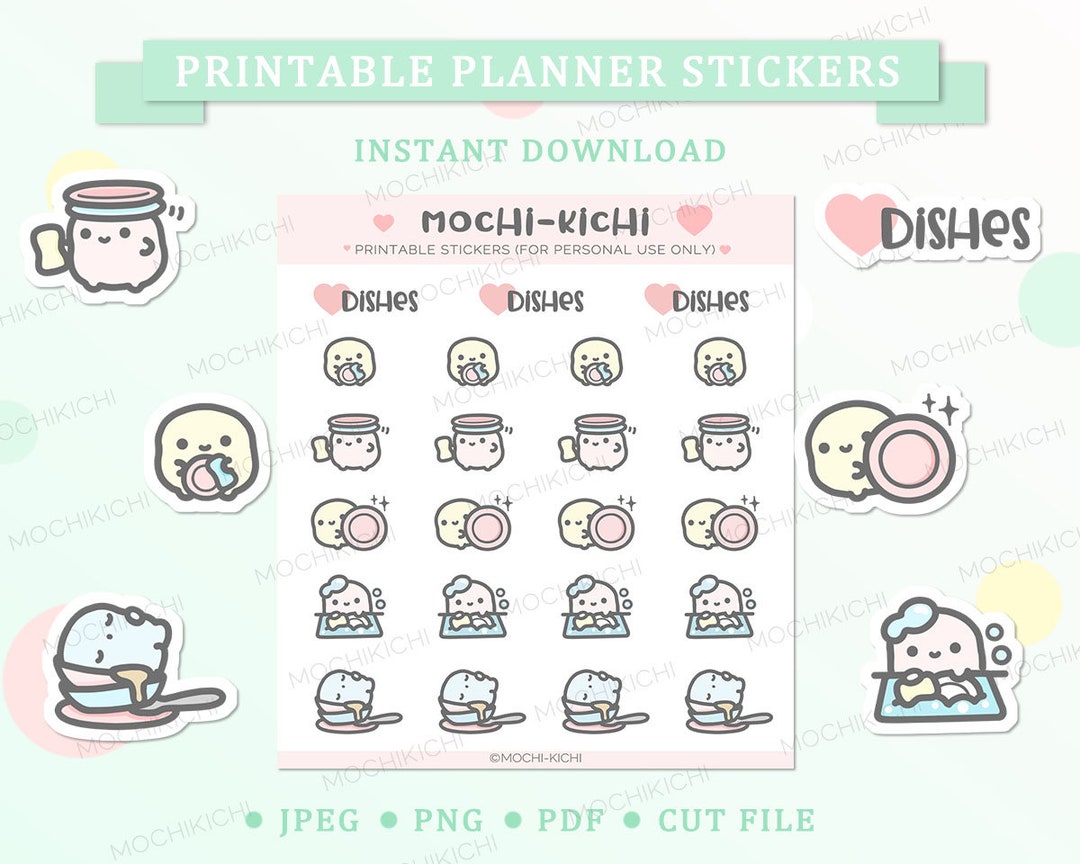 Cute Dishes Printable Planner Sticker/ Daily Chore Printable Planner ...