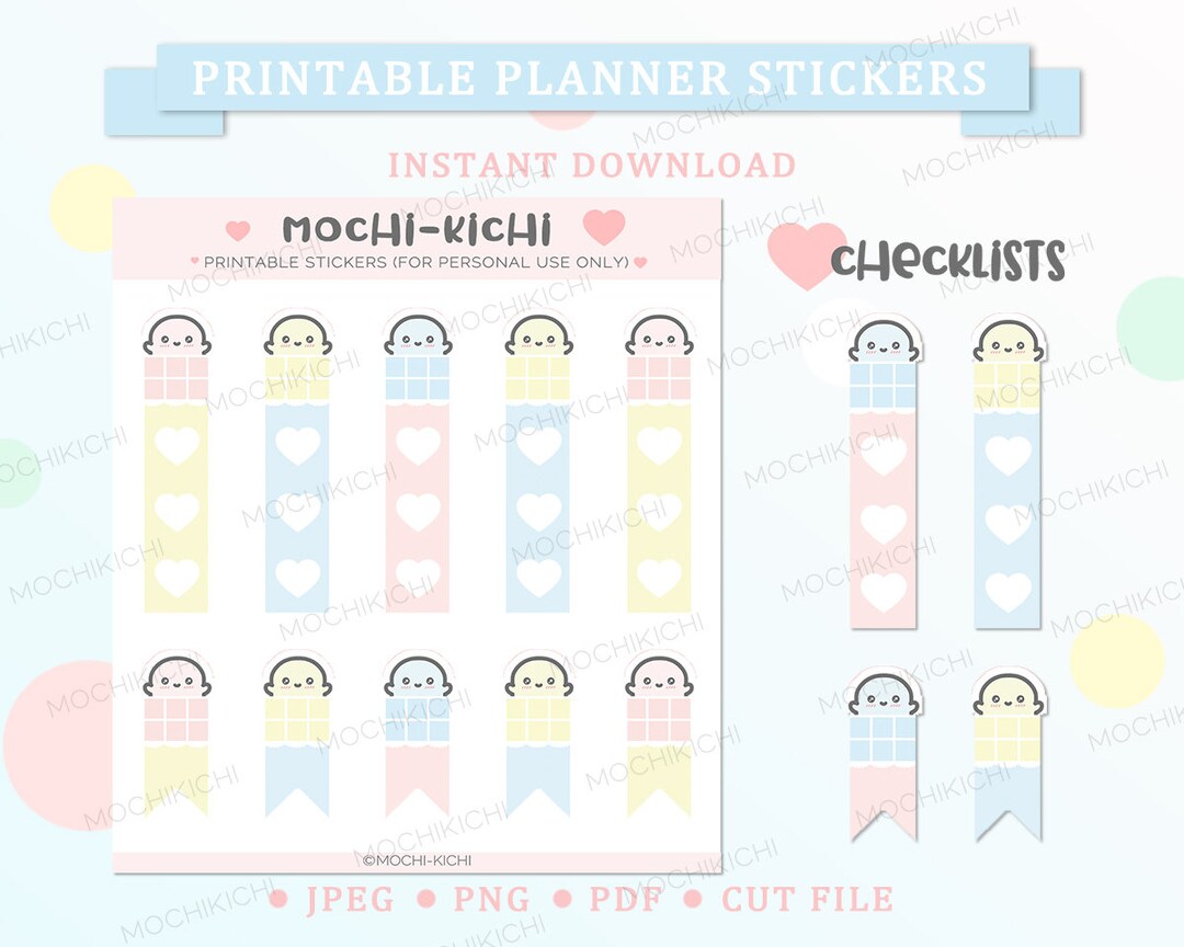 Cute Mochikichi Checklists Printable Planner Sticker/ Pastel Checklist ...
