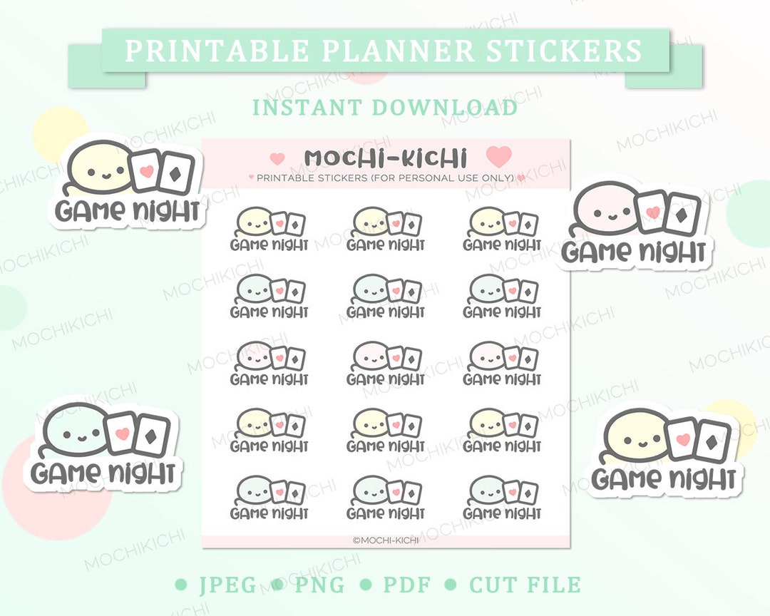 Cute Card Game Printable Planner Sticker/ Game Night Printable Planner ...