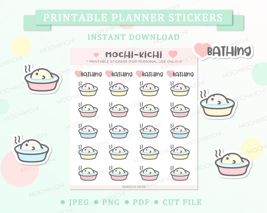 Cute Bathing Printable Planner Sticker/ Take A Bath Printable Planner ...